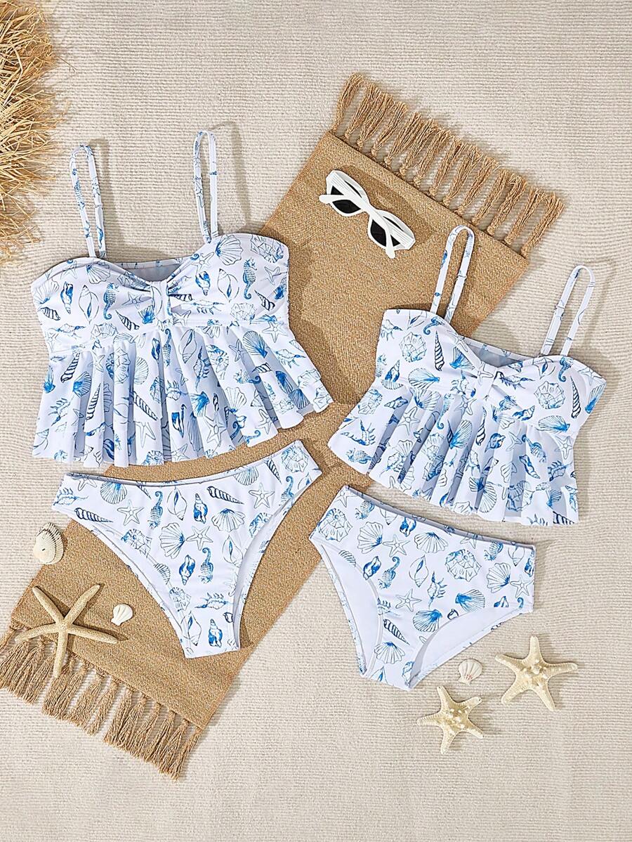 Tween Girls Shell Print Bikini Swimsuit For Beach Holiday | SHEIN