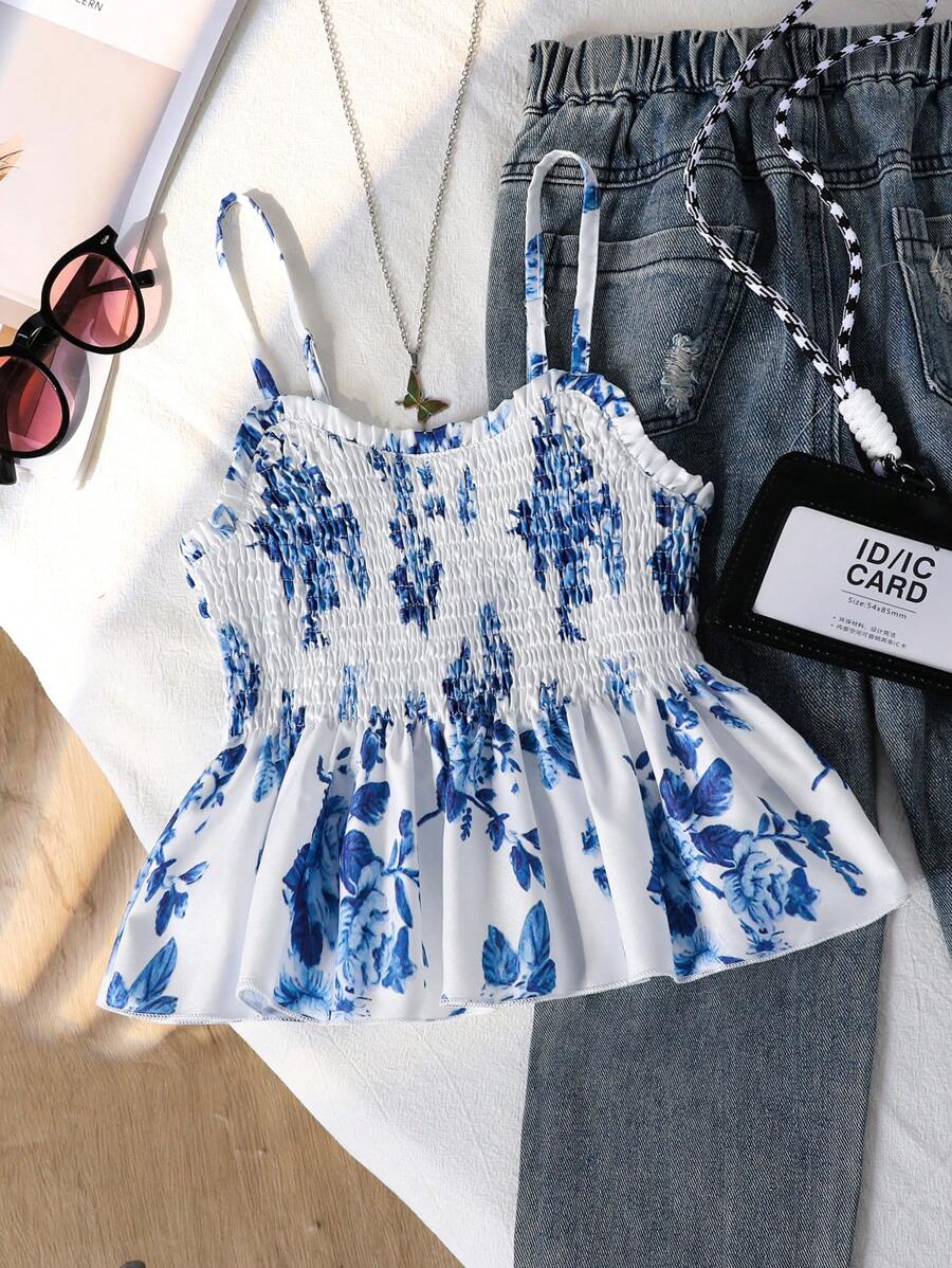 Wildeya Tween Girls' Casual Floral Print Strap Camisole Top For Summer ...