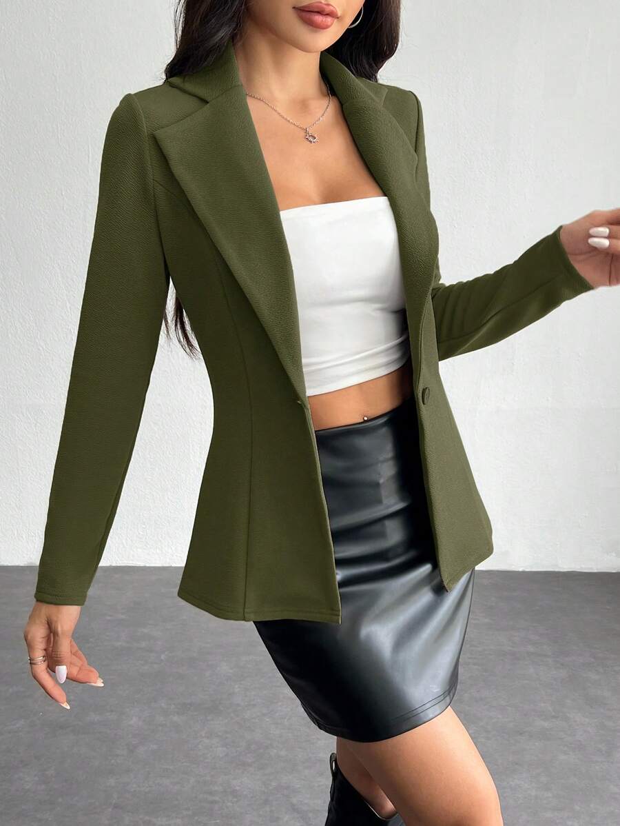 SHEIN PETITE Lapel Neck Single Button Blazer Office Wear Women Office ...