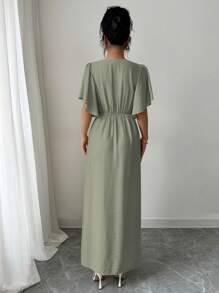 Selianne Women's Elegant Casual V-Neck Cinched Waist A-Line Split ...