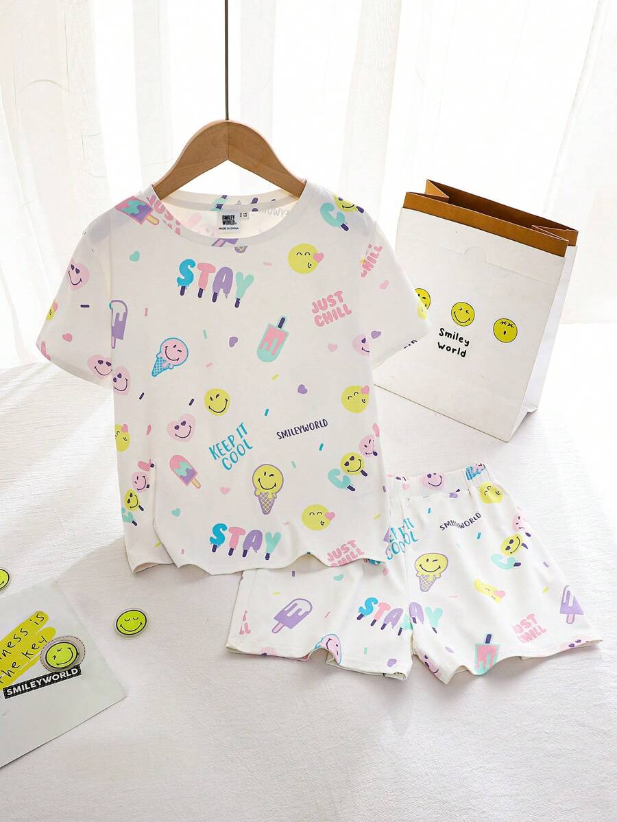 SmileyWorld® | SHEIN Tween Girl Cartoon Ice Cream Print Face Casual ...