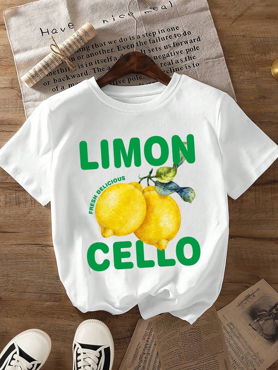 INAWLY Women Lemon Print Round Neck Loose Short Sleeve Casual T-Shirt ...