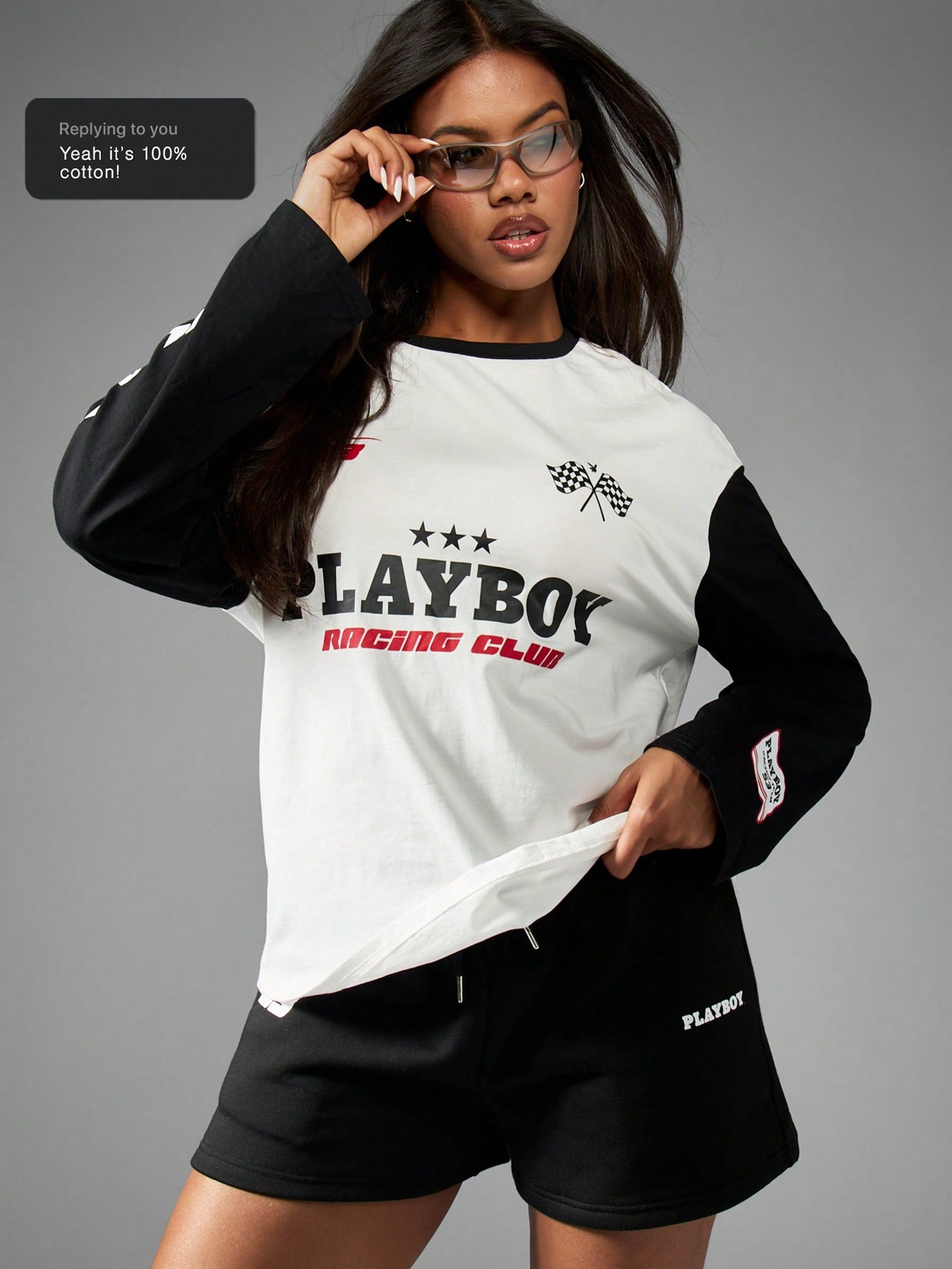 Missguided x Playboy Racing Club Motorsport Graphic Checkered Flag Long ...