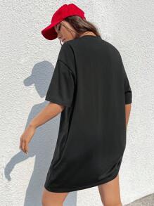 SHEIN EZwear Casual California Los Angeles Letter Slogan Loose Fit ...