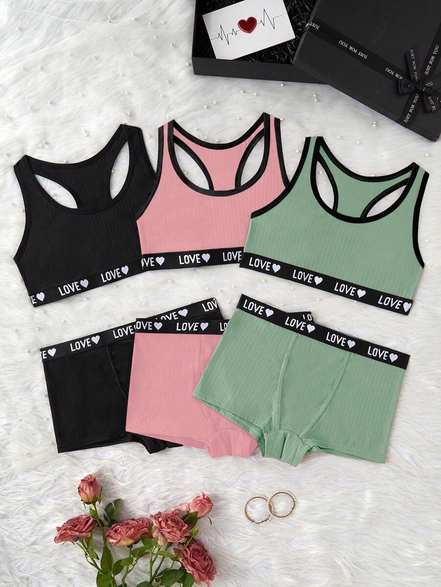 Snug Zone 3pcs/Set Women Letter Jacquard Lingerie Set For Everyday Wear Casual Without Padding ...