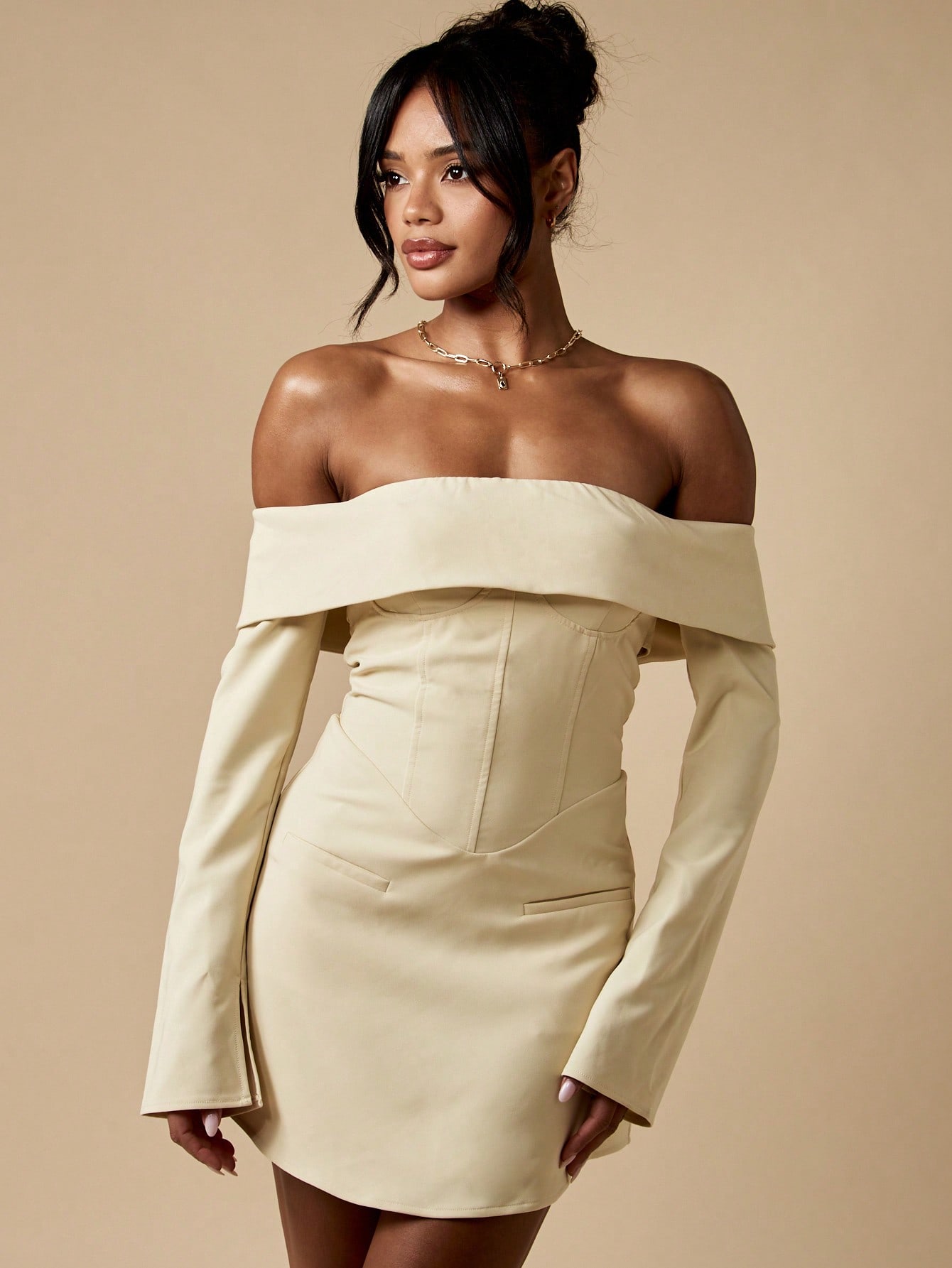 MISSGUIDED Off Shoulder Mini Dress With Corset Detail｜MISSGUIDED