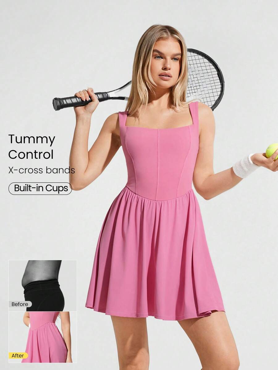 GLOWMODE Quick-Dry Game On Sweat-Wicking Peekaboo Full Underarm Corset Dress With Built-In ...