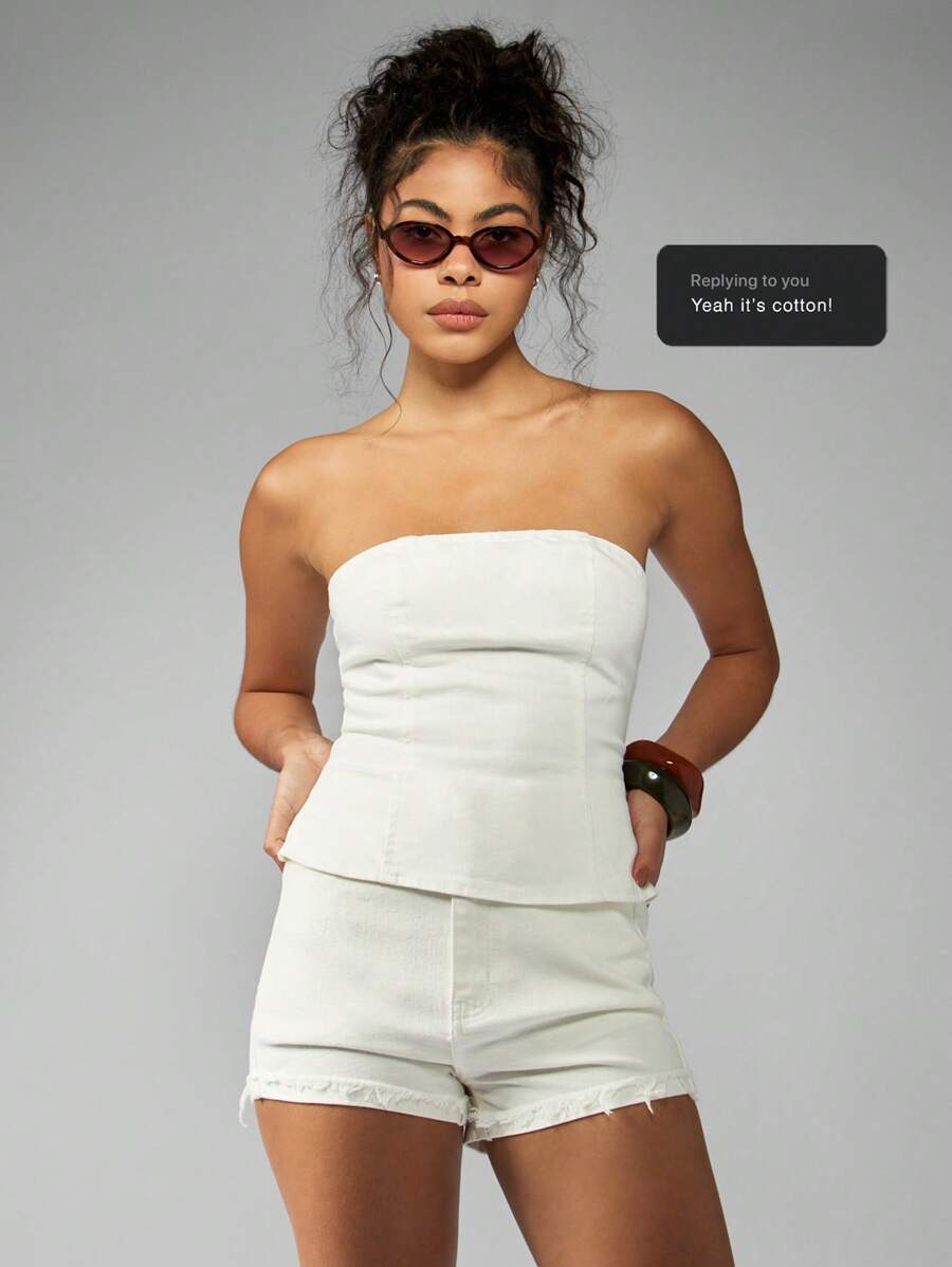 MISSGUIDED Stretch Denim Bandeau Top Strapless Corset Style Summer ...