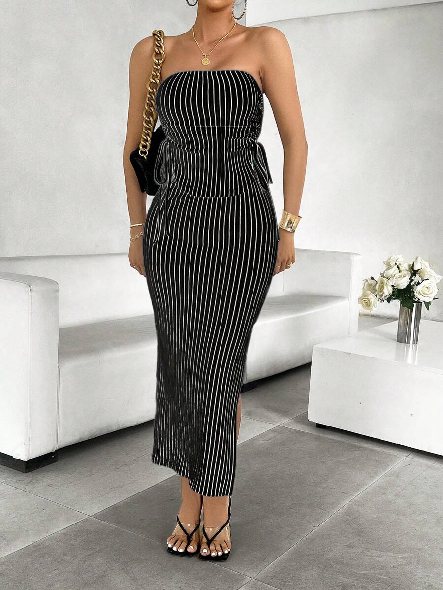 Calvaya Women 2 Pieces Set: Striped Drawstring Crop Top And Fitted Mini ...