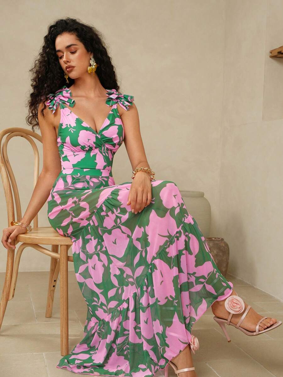 Swim Oasis 2 Pieces Swim Set, Sexy Floral V-Neck Ruffle Backless One ...