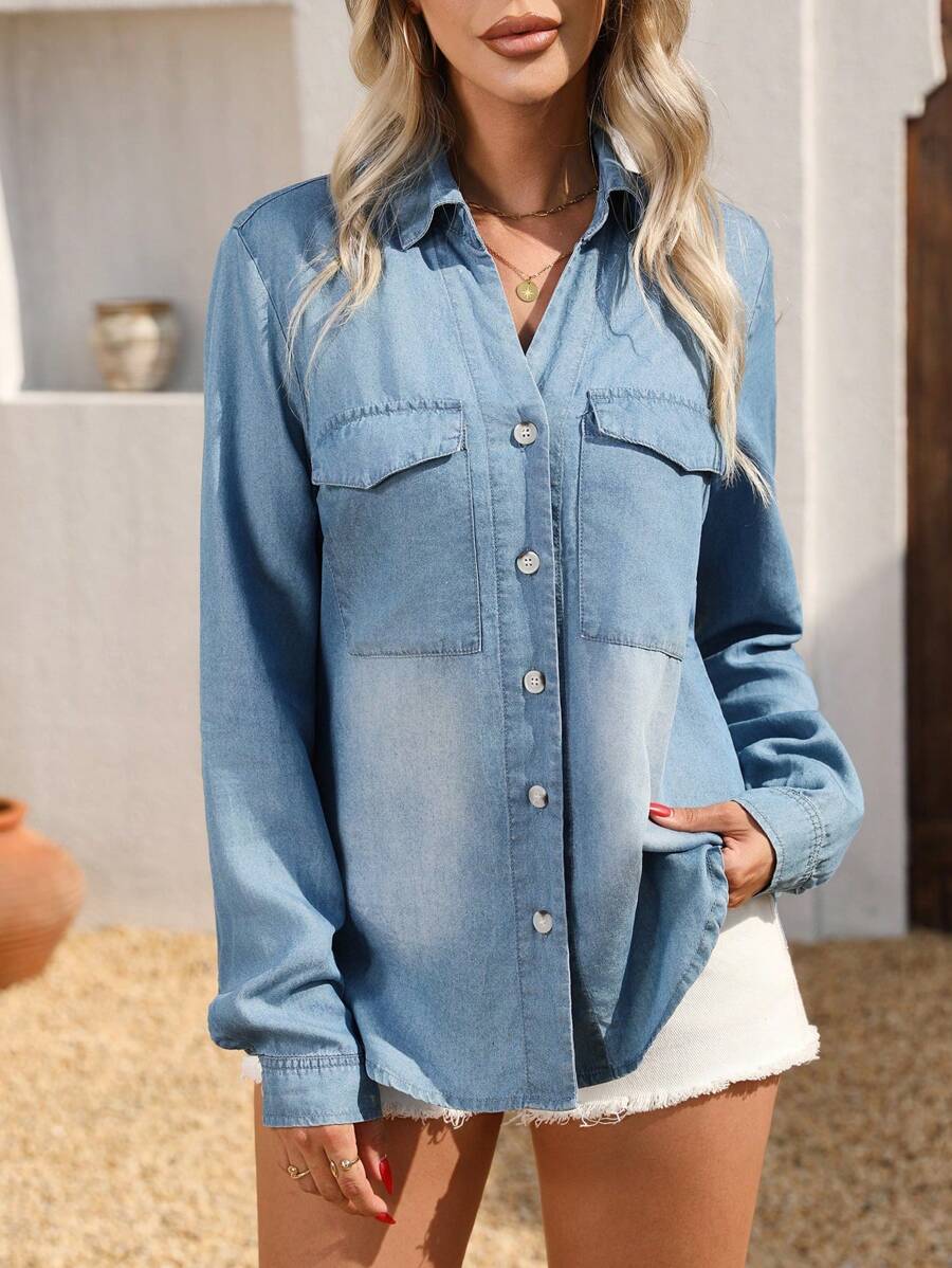 EMERY ROSE Camisa casual con manga larga y corte recto para mujer en ...