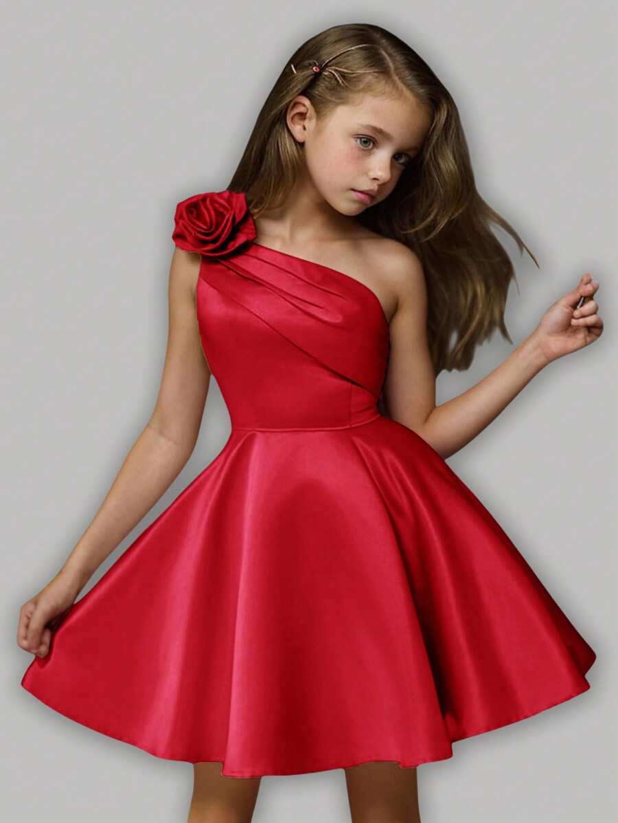 Girlism Tween Girl Elegant Luxurious Shoulder 3D Floral One Shoulder ...