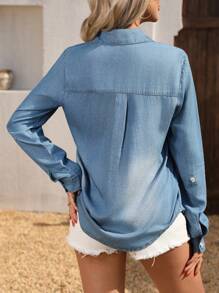 EMERY ROSE Camisa casual con manga larga y corte recto para mujer en ...