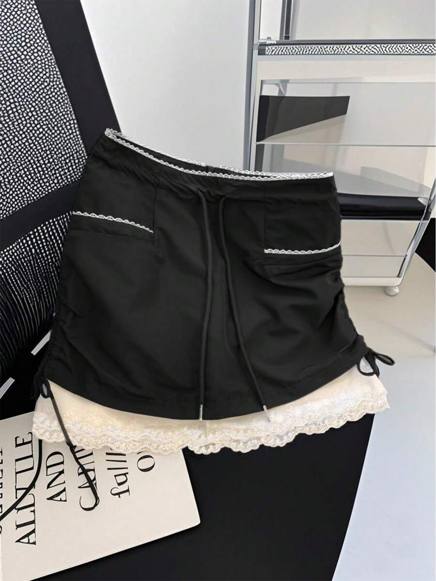 INAWLY Minifalda elegante de verano con bloqueo de color, parches de ...