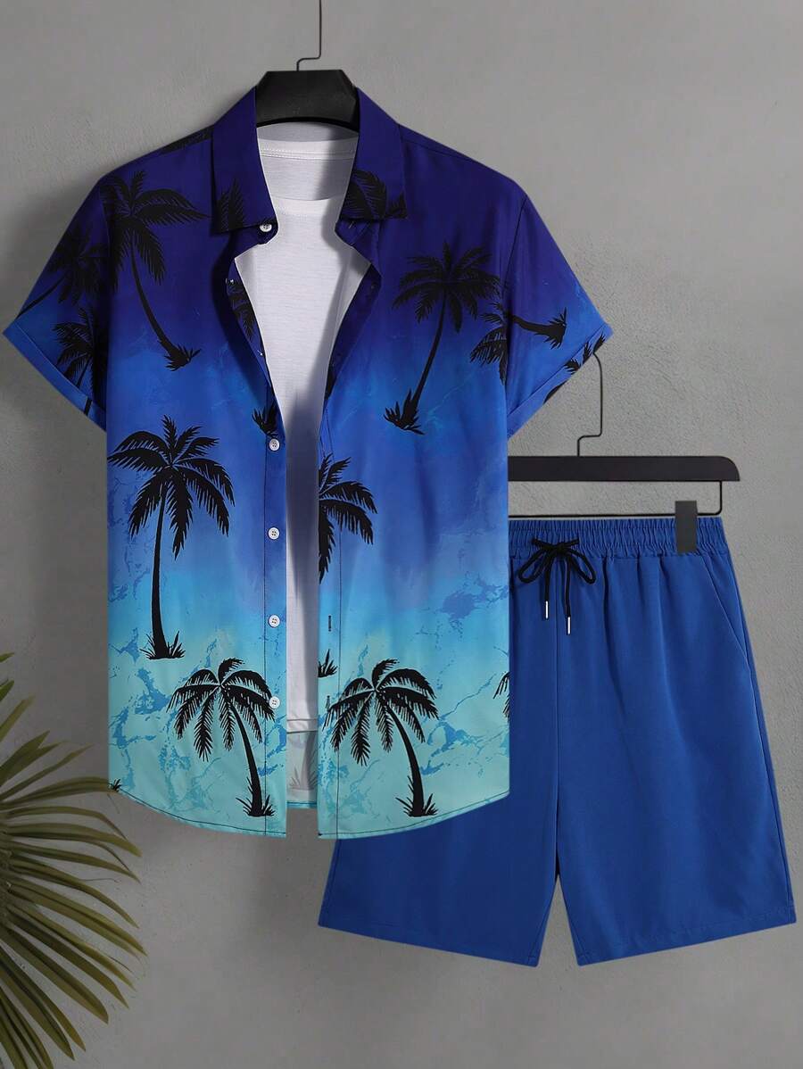 Manfinity KASUA Men Beach Vacation Coconut Tree Button Down Shirt ...