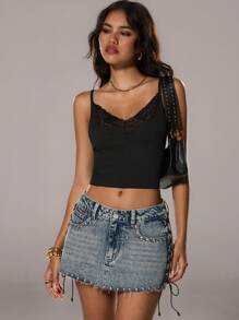 SHEIN EZwear Women's Summer Casual Low Waist Denim Shorts With Rivet ...