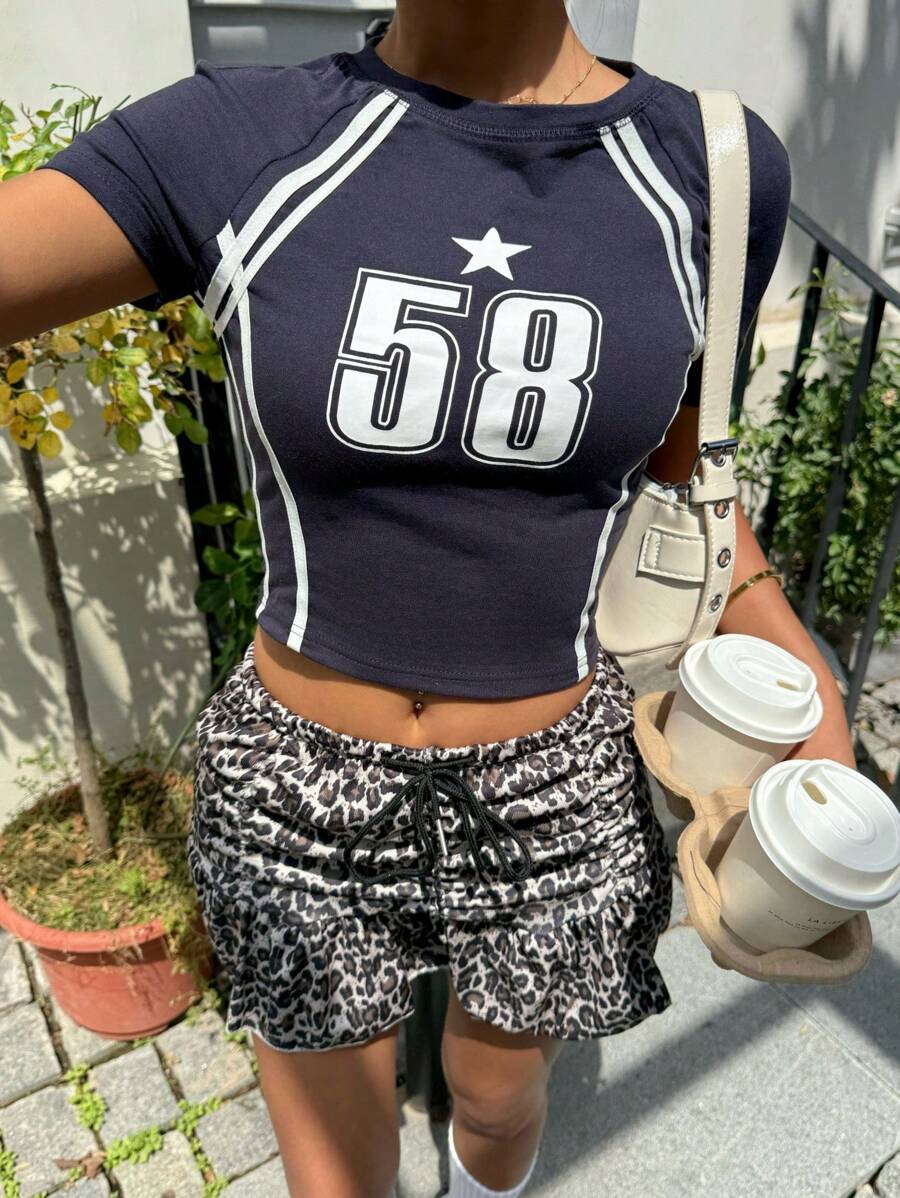 SHEIN EZwear Striped & Number Print Crop Tee for Sale Australia| New ...