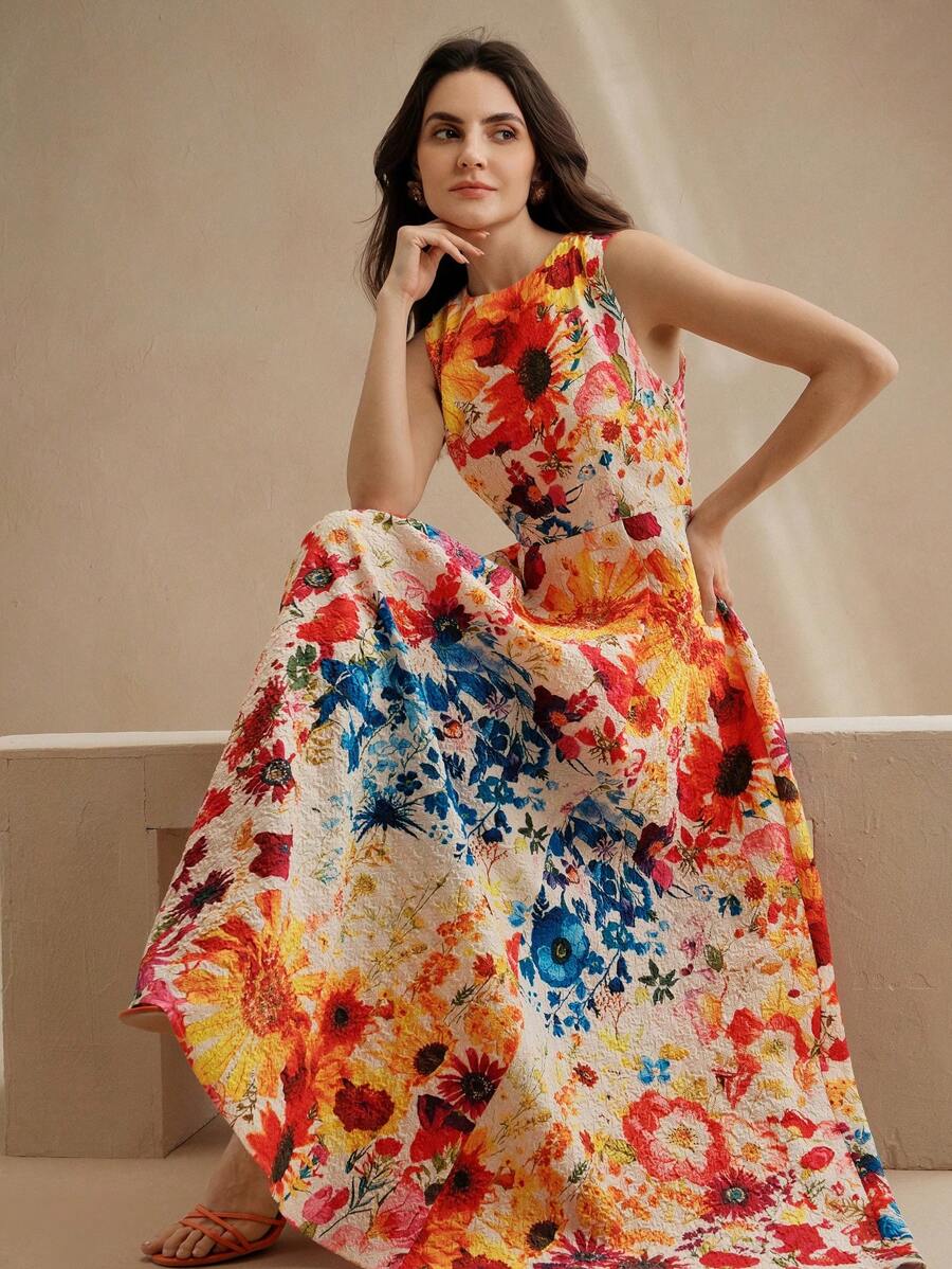 Anewsta Easter Spring/Summer Ditsy Floral V-Neck Fitted A-Line Dress For Fashionable & Chic ...