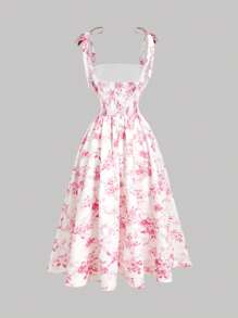 SHEIN MOD Women's Vintage Fuchsine & White Floral Print Ruffle Hem ...