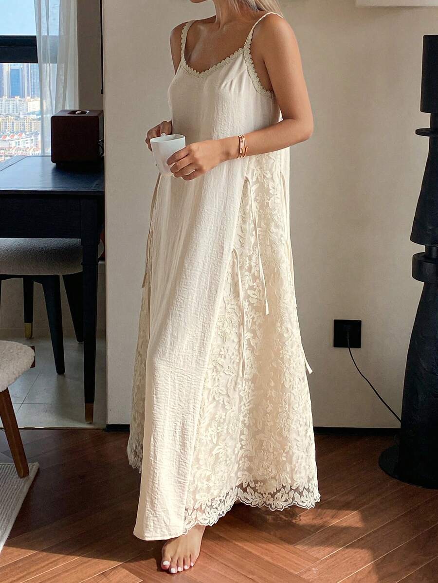 DAZY Resort Style Mesh Embroidered Slip Long Nightgown For Women,Back ...