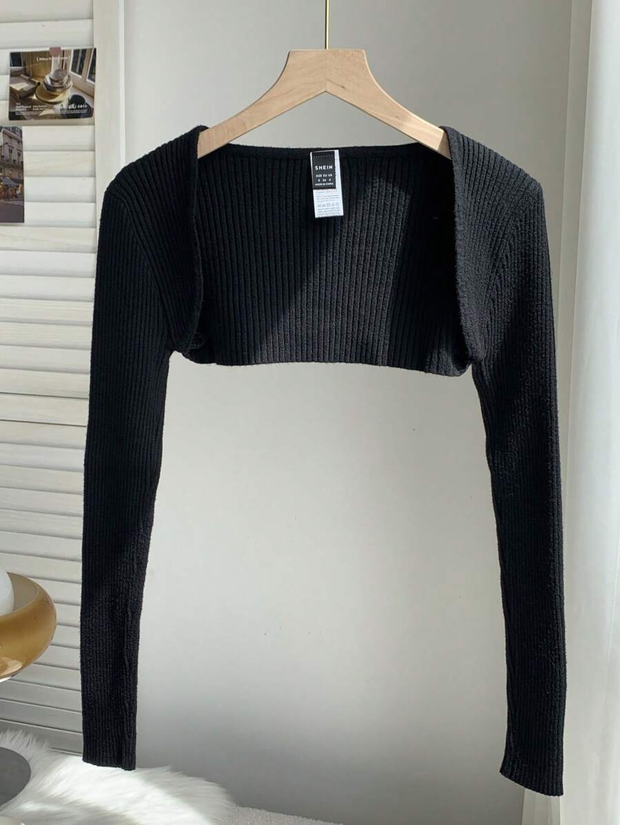 Comfortcana Spring Solid Crop Cardigan Without Cami Black Top In Fall ...