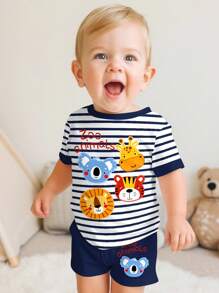 SHEIN Baby BoyCasual Cute Animal Tiger, Lion, Giraffe, Sloth Graphic ...