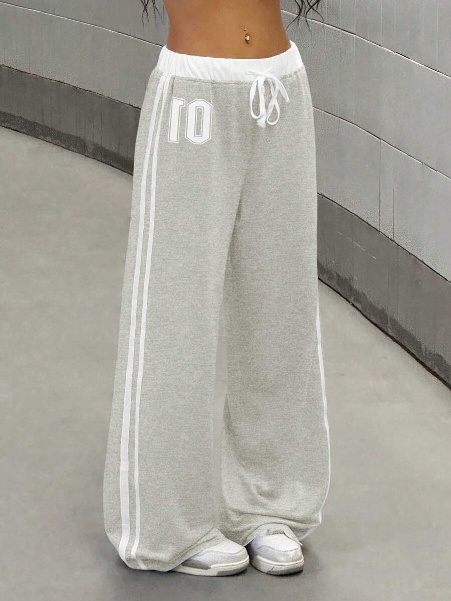 StreetHx Women's Numeric Print Patchwork Waist Casual Sports Street Vintage Style Long ...