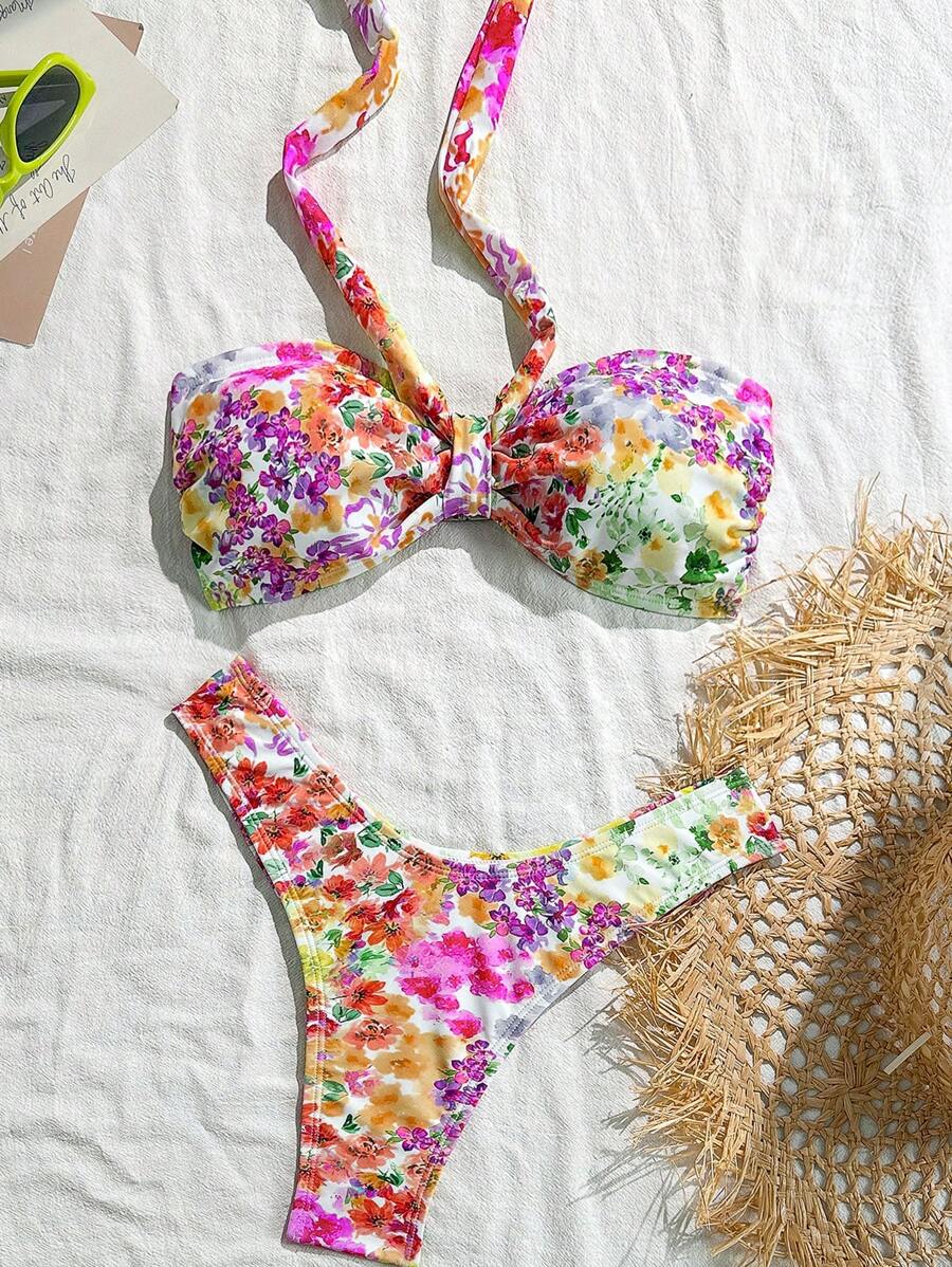 KARISMINA Women's Summer Beach Color Block Ditsy Floral Bikini Set ...