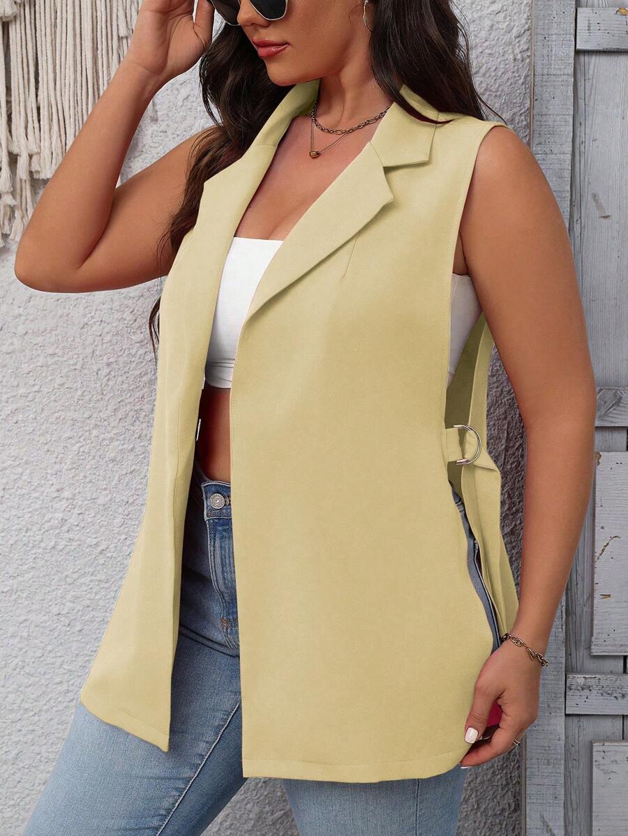 Calvaya Plus Size Women Solid Color Casual Hollow Lapel Neck Vest Suit ...