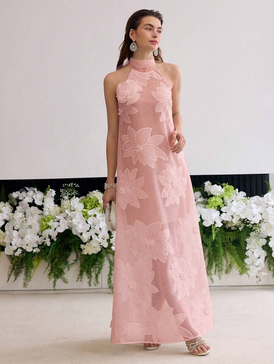 MOTF Soiréza EMBROIDERY STEREO FLORAL A-LINE DRESS | SHEIN USA