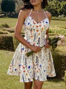 Embraza Women's Floral Print Ruffle Hem Spaghetti Strap Dress, For Vacation | SHEIN USA