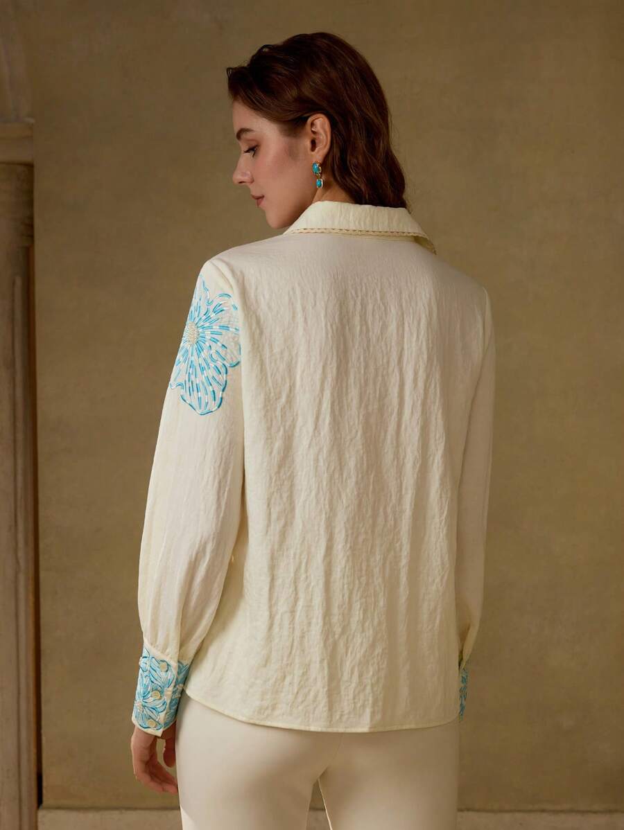 MOTF PREMIUM EMBROIDERY BUTTON UP SHIRT | SHEIN USA