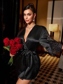 SilkySpell Lace Backless Kimono Robe, High-End Satin Comfortable ...