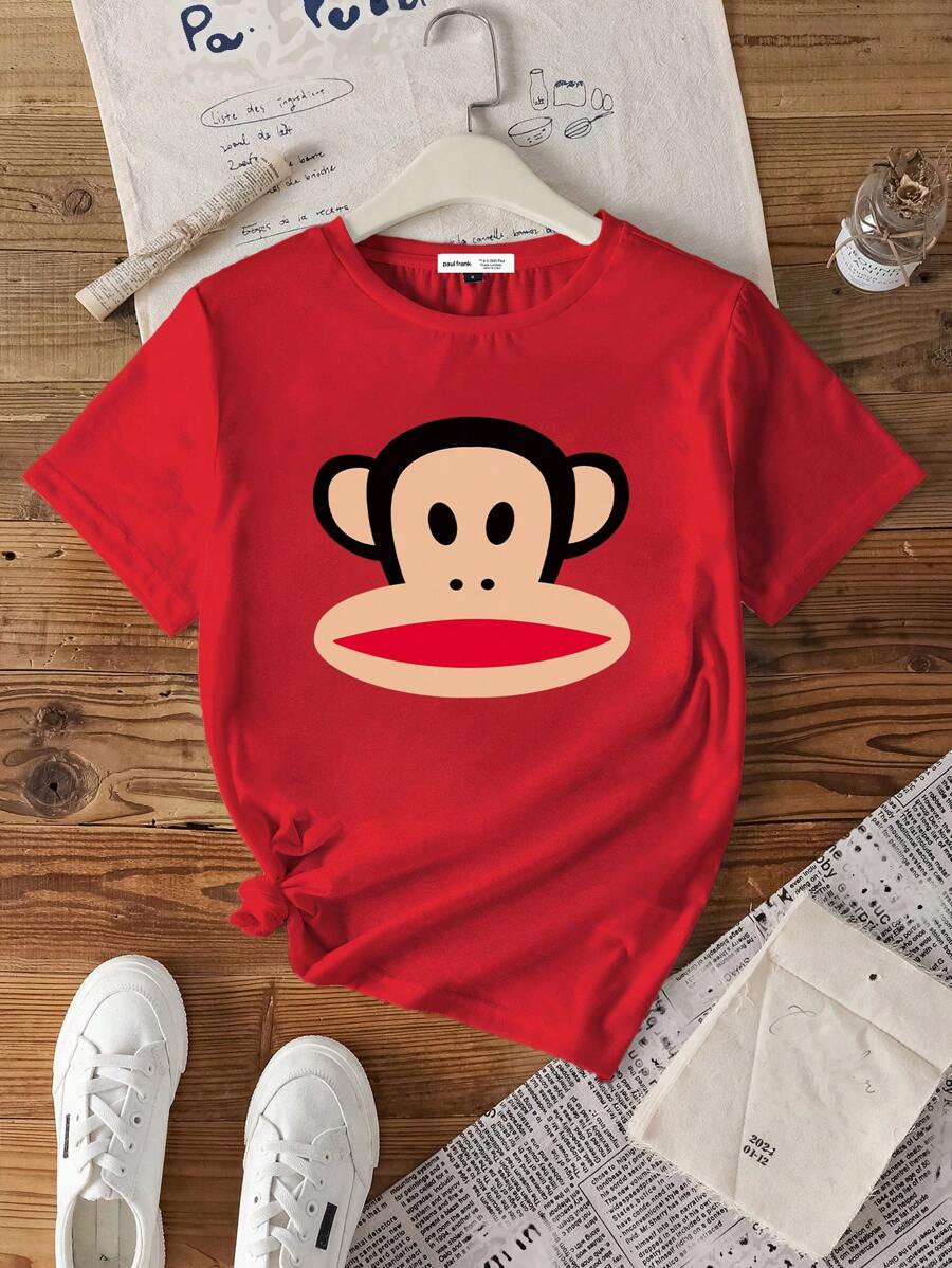 Paul Frank X SHEIN Cartoon Pattern Casual Loose Round Neck Short Sleeve ...
