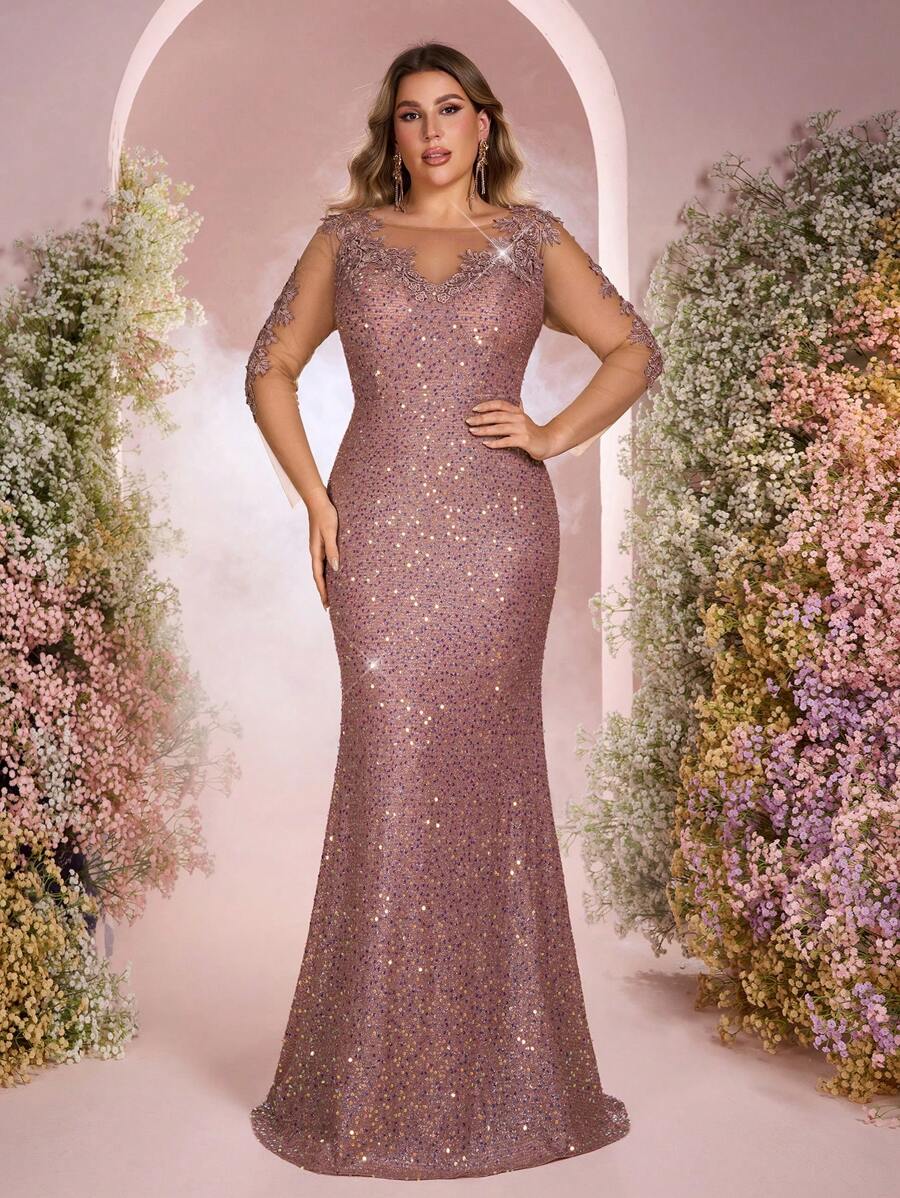 Glamrae Vestido de noche formal elegante de talla grande con mangas ...