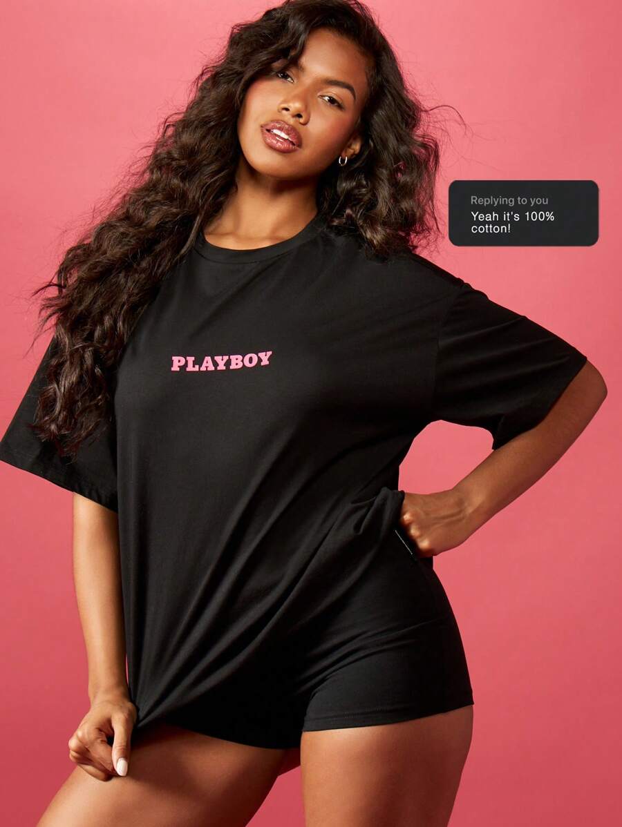 MISSGUIDED Missguided x Playboy T-shirt oversize premium avec imprimé ...
