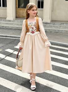 SHEIN Serisse Kids Vestido elegante largo con mangas abullonadas ...