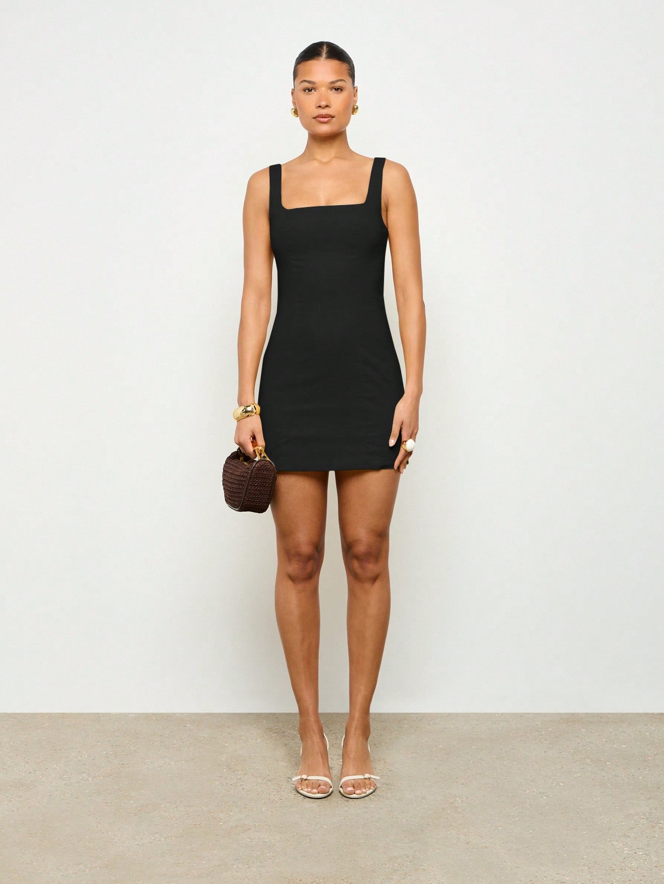 AiiRZ Square Neck Mini Dress Linen Feel Party Evening Backless Bow Tie ...