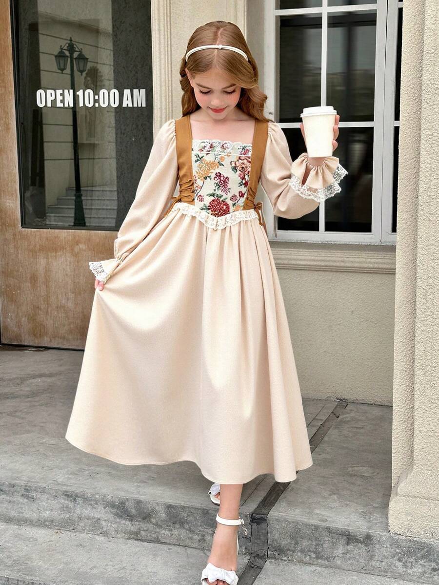 SHEIN Serisse Kids Vestido elegante largo con mangas abullonadas ...