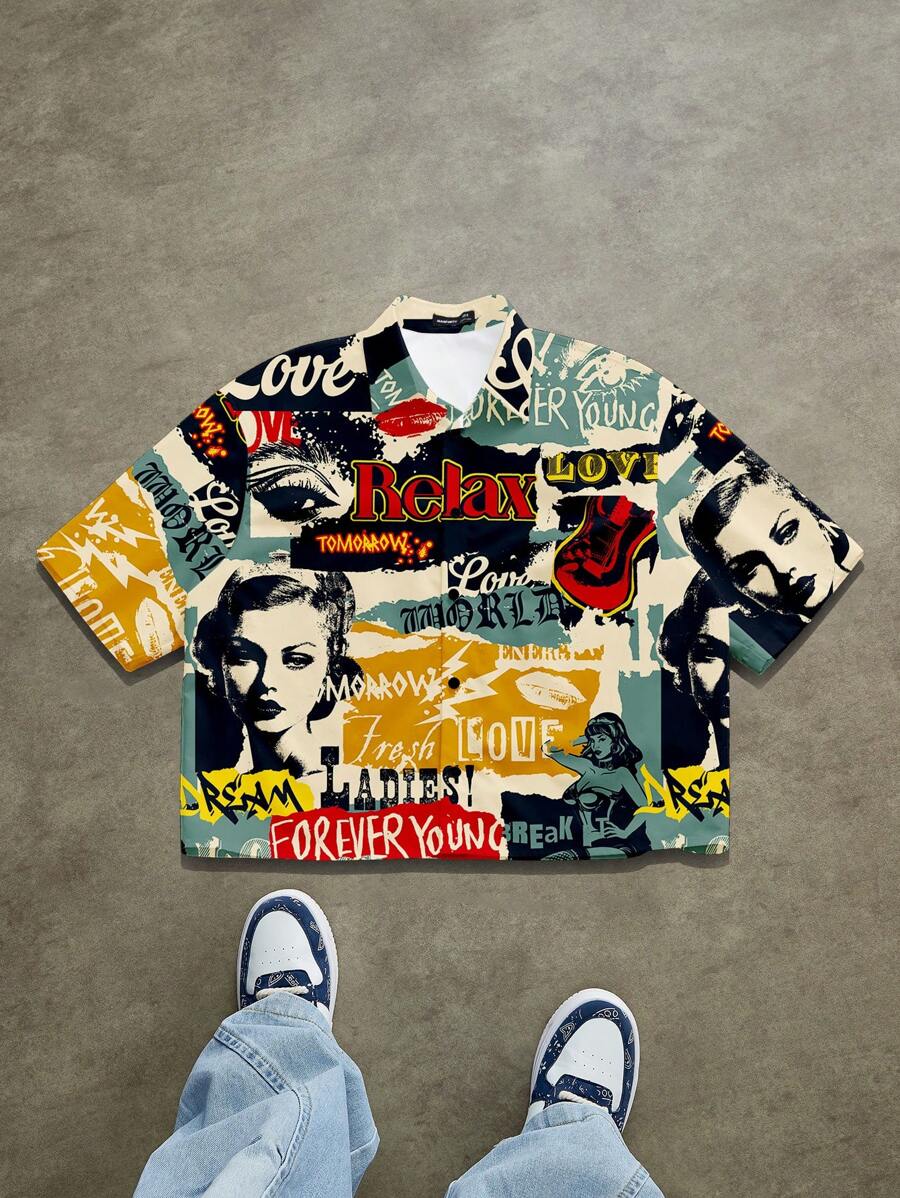 Manfinity EMRG Men's Vintage Portrait Print Short Sleeve Shirt ...