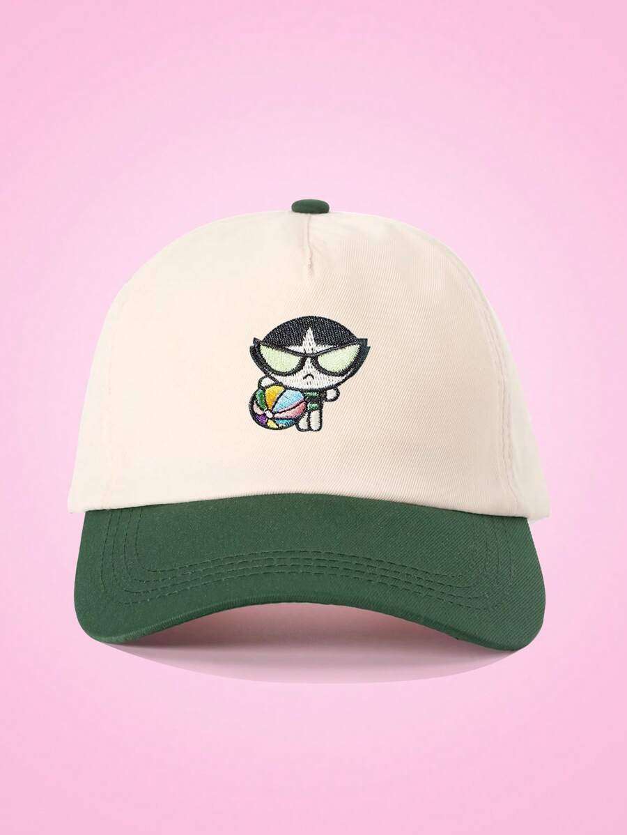 THE POWERPUFF GIRLS X SHEIN Buttercup Embroidery Colorblock Washed Baseball Cap | SHEIN USA