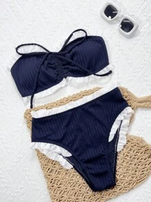 Swim Vcay Damen einfarbiges strukturiertes Stoff Bandeau Raffung Weiß ...