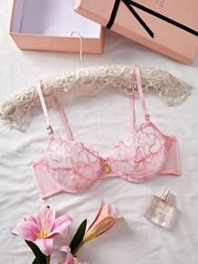 SHEIN Women's Floral Sheer Lace Bra Unpadded Comfort And Delicate ...