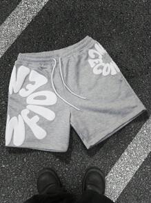 SLATEMANN Men's Casual Letter Print Drawstring Shorts For Summer ...