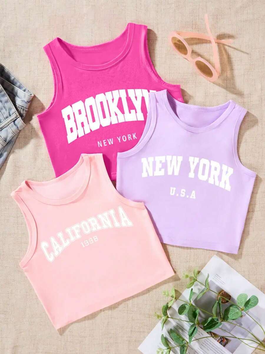 3pcs/Set Girls Teens Letter Graphic Casual Style Tank Tops, Versatile ...