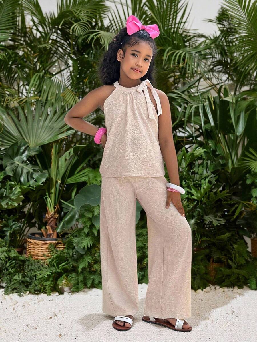 Tween Girls Vacation Halter Top & Maxi Pants Set, Suitable For Holidays ...