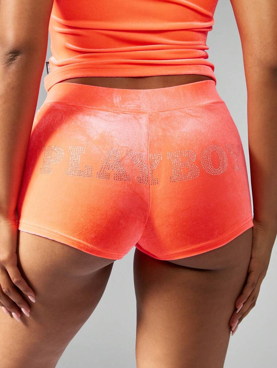 Missguided X Playboy Velvet Booty Shorts Bodycon Summer Loungewear