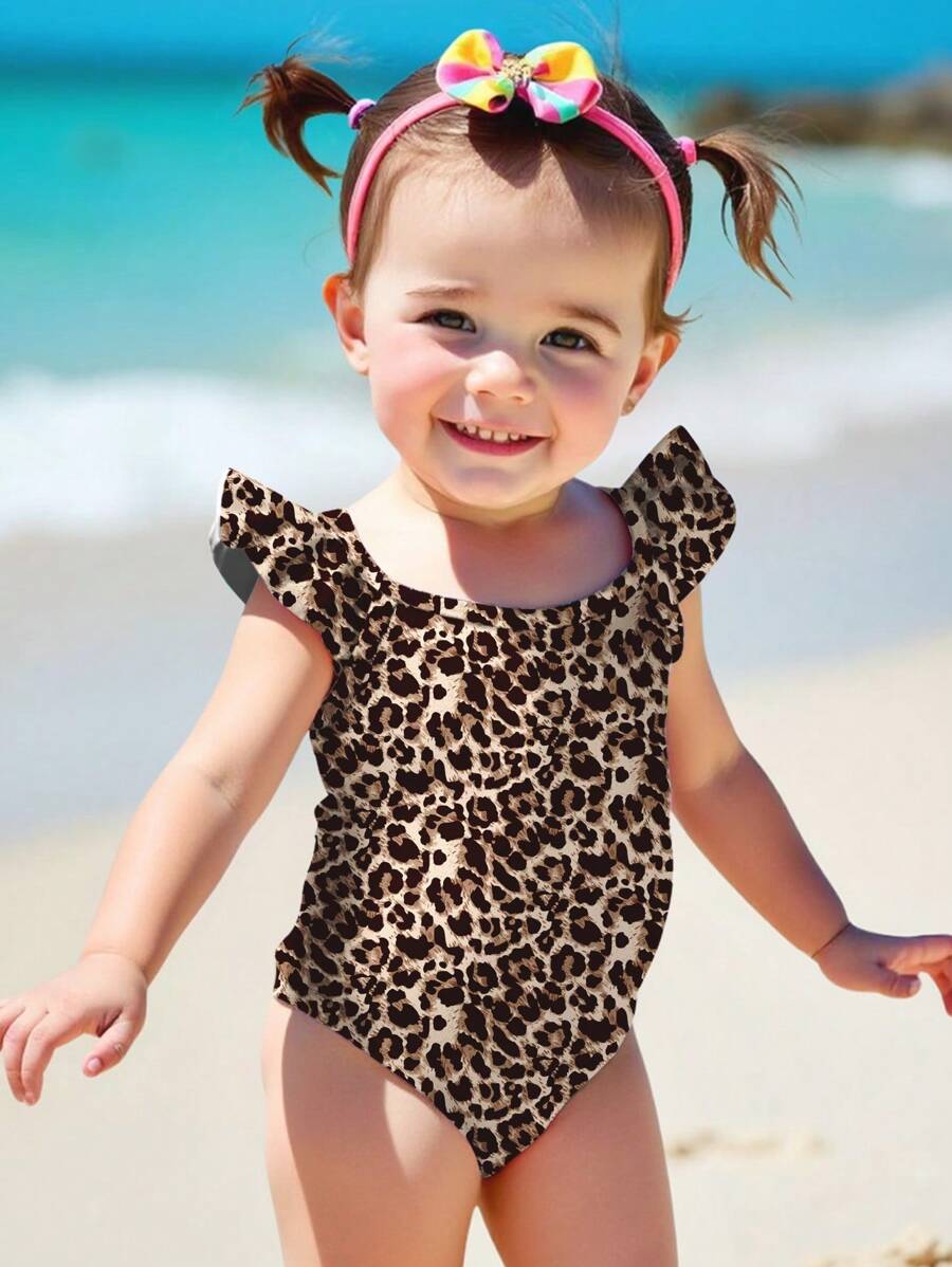 Baby Girls' Casual Minimalist Cheetah Print Form-Fitting One-Piece ...