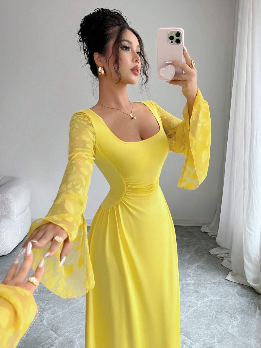 Elenzga Graceful Vintage Style French Vanilla Color Long Sleeve Square ...