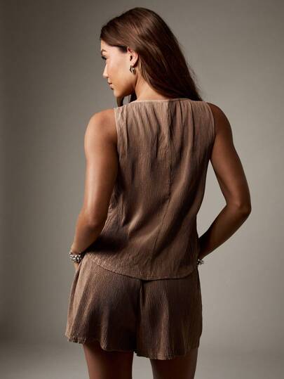 MISSGUIDED Textured Plisse Lace Up Elegant Waistcoat Micro Shorts ...